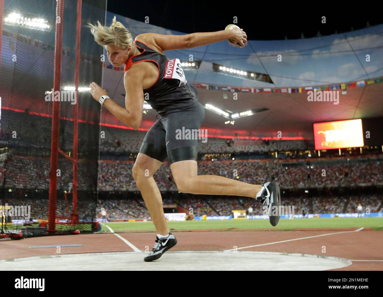 Germany's Nadine Mueller competes during the women's discus throw at ...