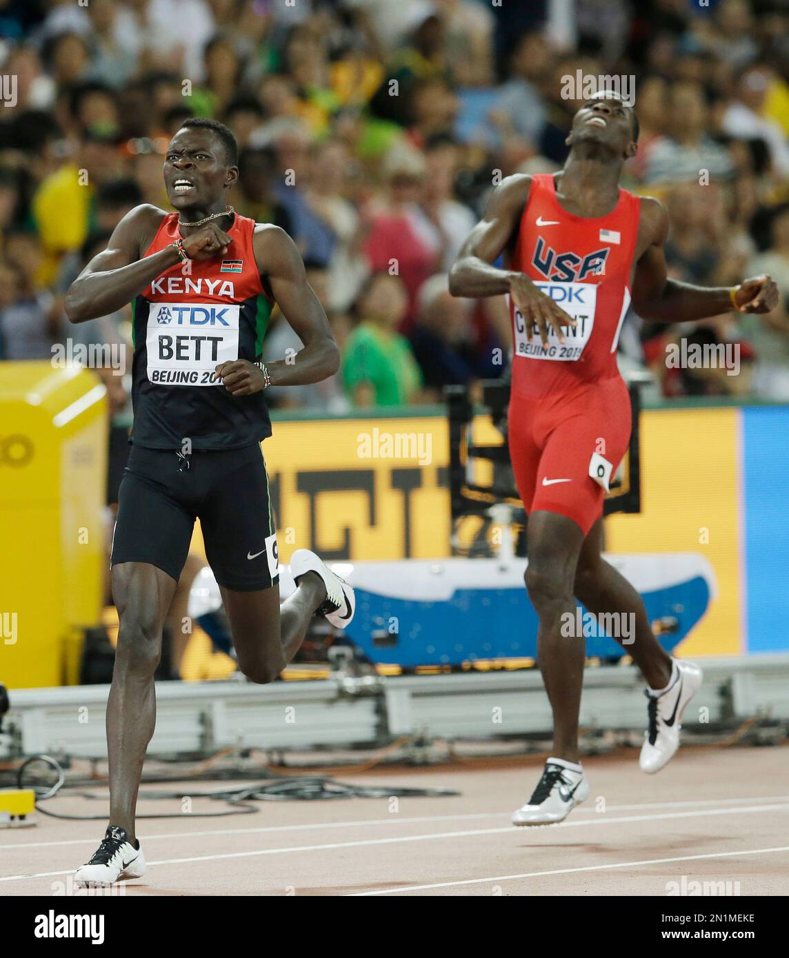 Kenya's Nicholas Bett celebrates as he crosses the finish line to win ...