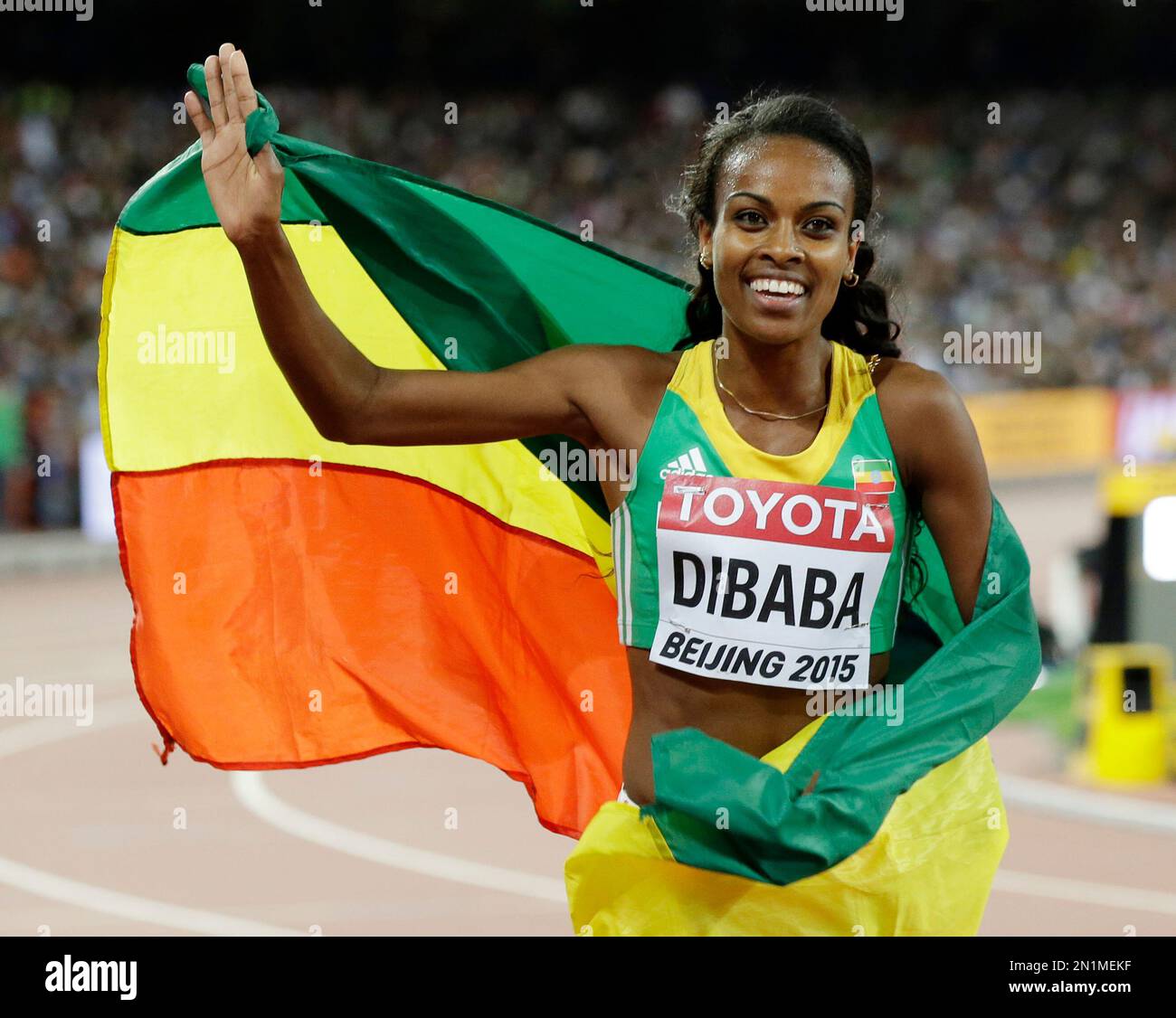 Ethiopia's Genzebe Dibaba celebrates after winning the women's 1500m ...