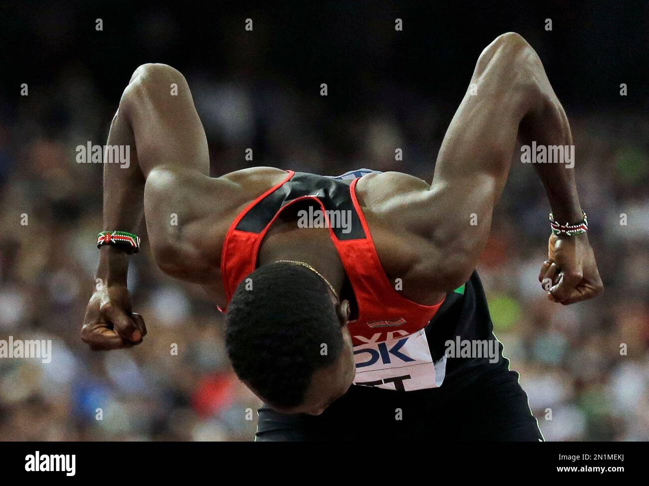 Kenya's Nicholas Bett celebrates after winning the men’s 400m hurdles ...