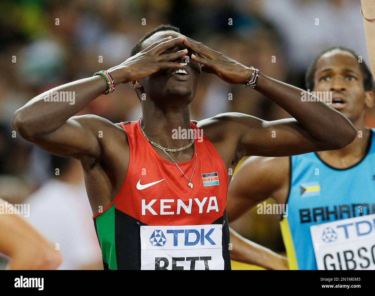 Kenya's Nicholas Bett celebrates after winning the men's 400m hurdles ...
