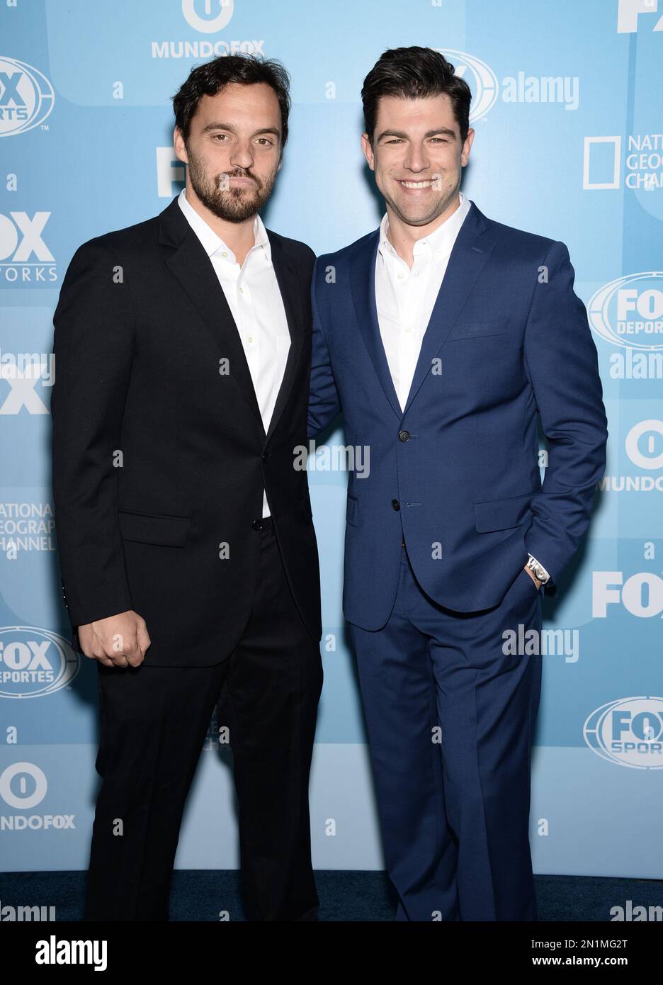 Jake Johnson, left, and Max Greenfield arrive at the Fox Network 2015 ...