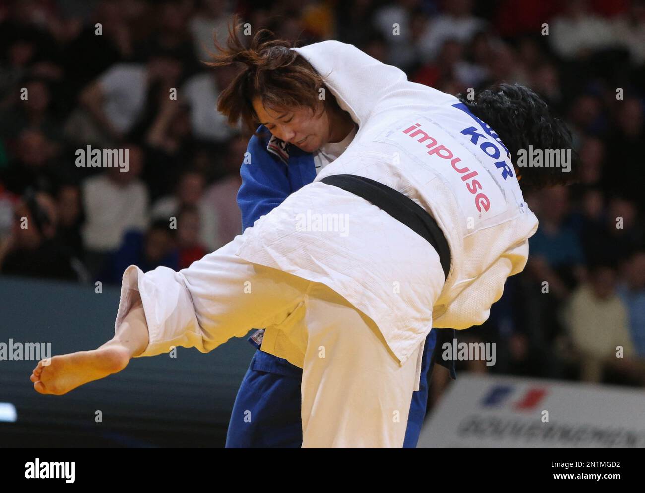 Hayun Kim Korea and Maya Akiba of Japan during the Judo Paris Grand ...