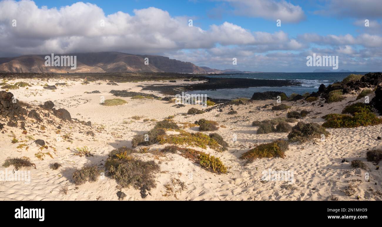 Sand dunes on a volcanic beach in Lanzarote Stock Photo - Alamy