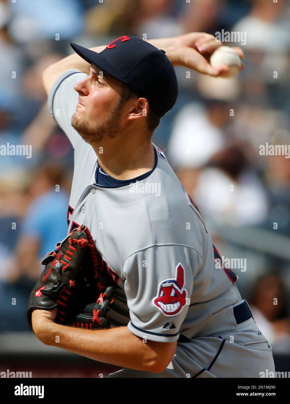 Cleveland Indians starting pitcher trevor Bauer delivers in a baseball ...