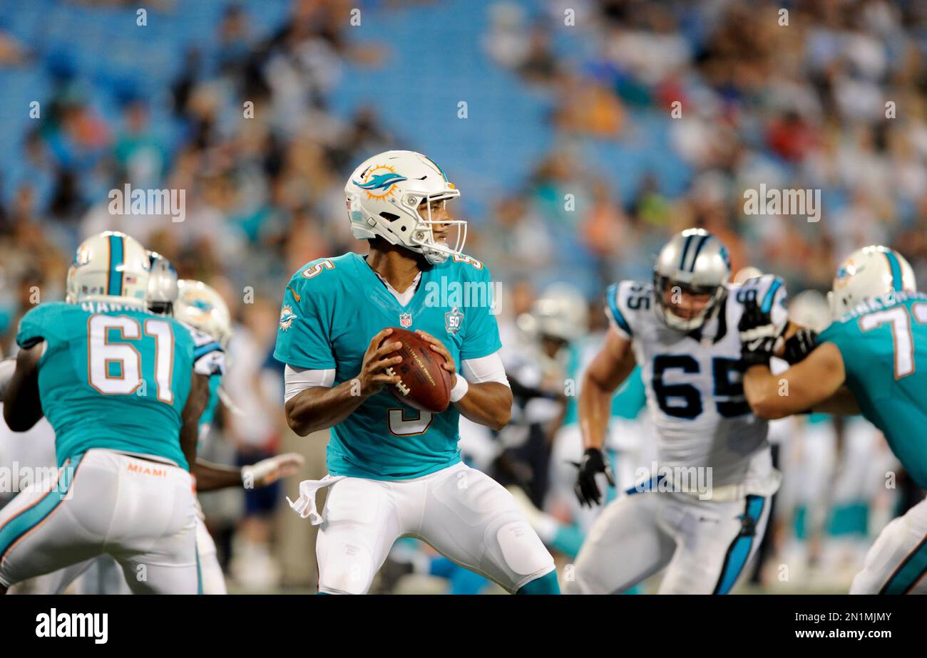 Miami Dolphins quarterback Josh Freeman (5) looks to pass during an NFL ...