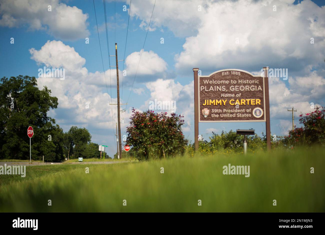 A sign marks the hometown of former President Jimmy Carter in Plains ...