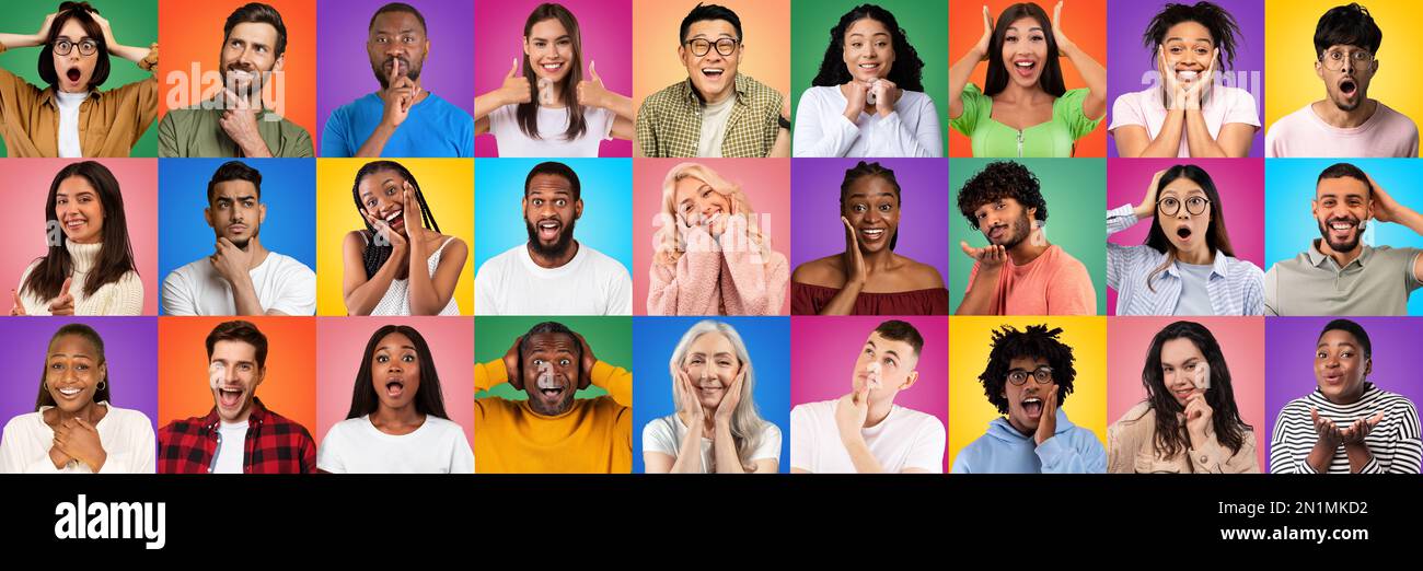 Human Reactions. Diverse multiethnic people expressing different ...