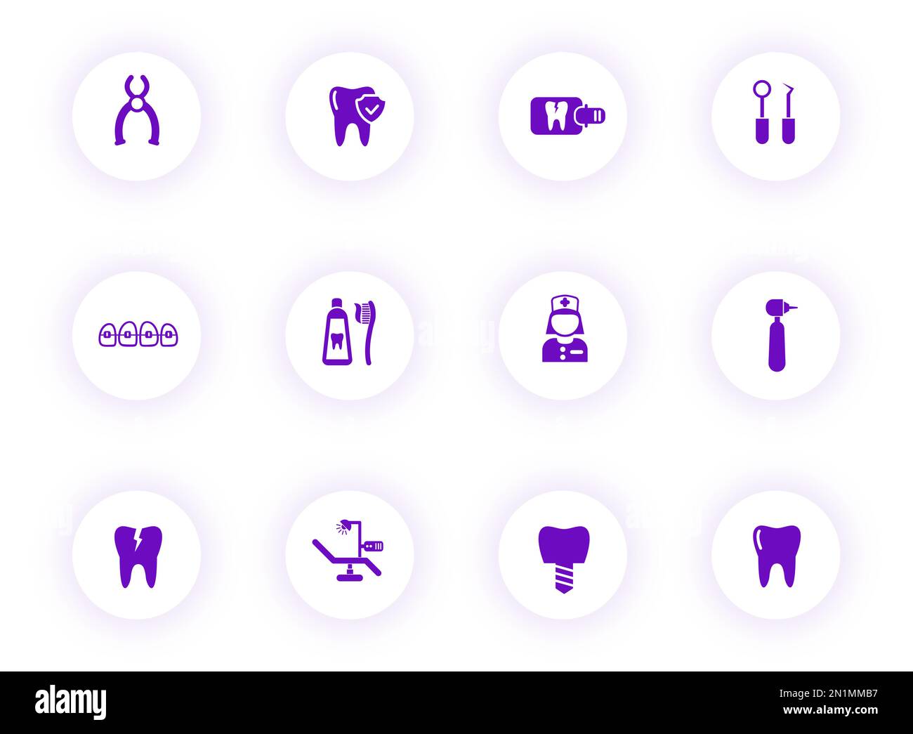dental purple color vector icons on light round buttons Stock Vector ...