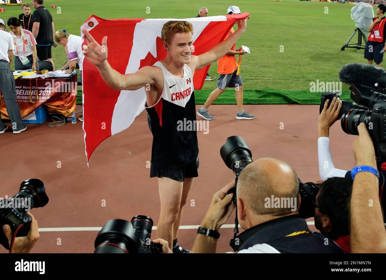 Canada's Shawnacy Barber celebrates after winning the gold medal in the ...