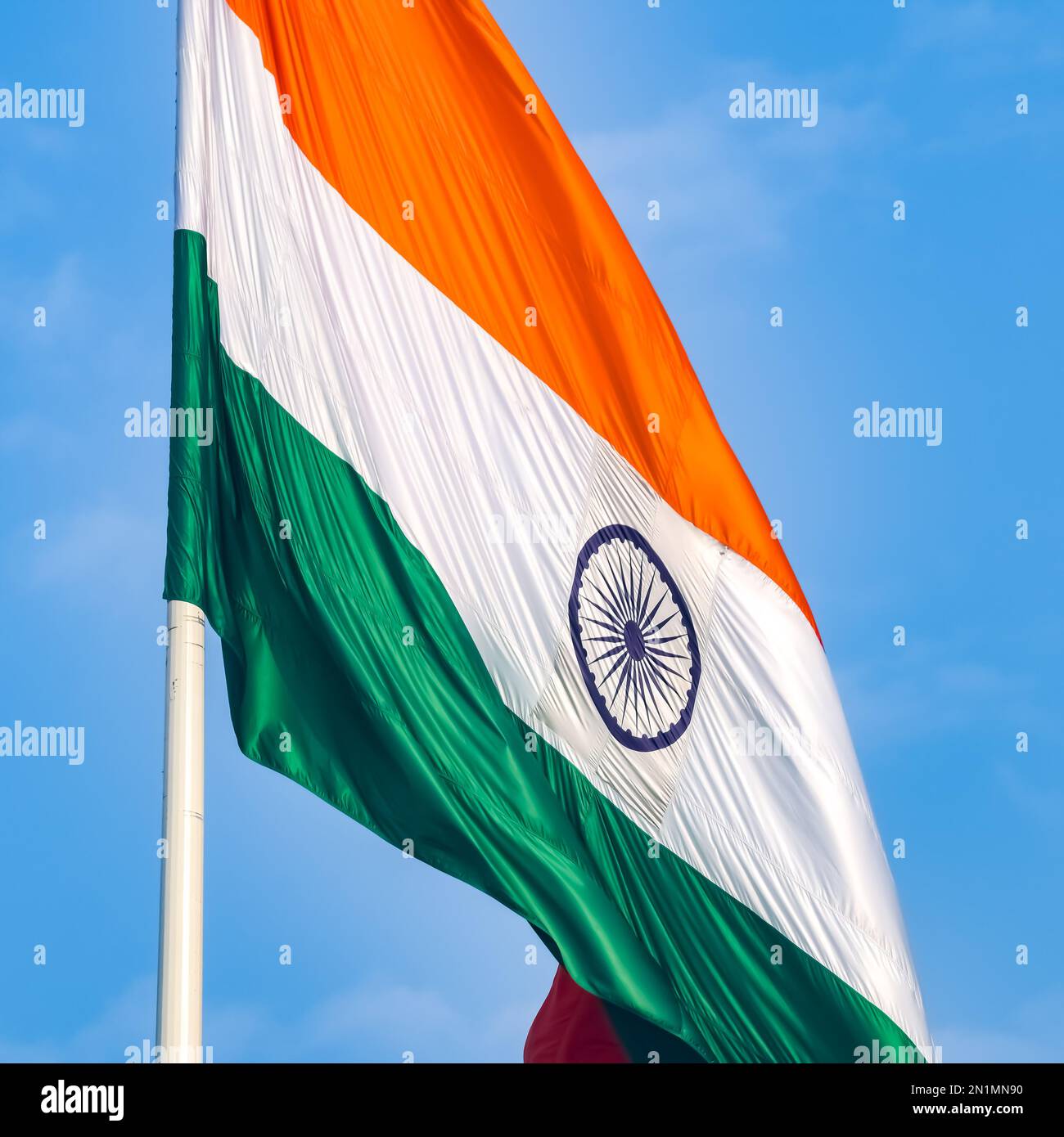 India flag flying high at Connaught Place with pride in blue sky, India ...