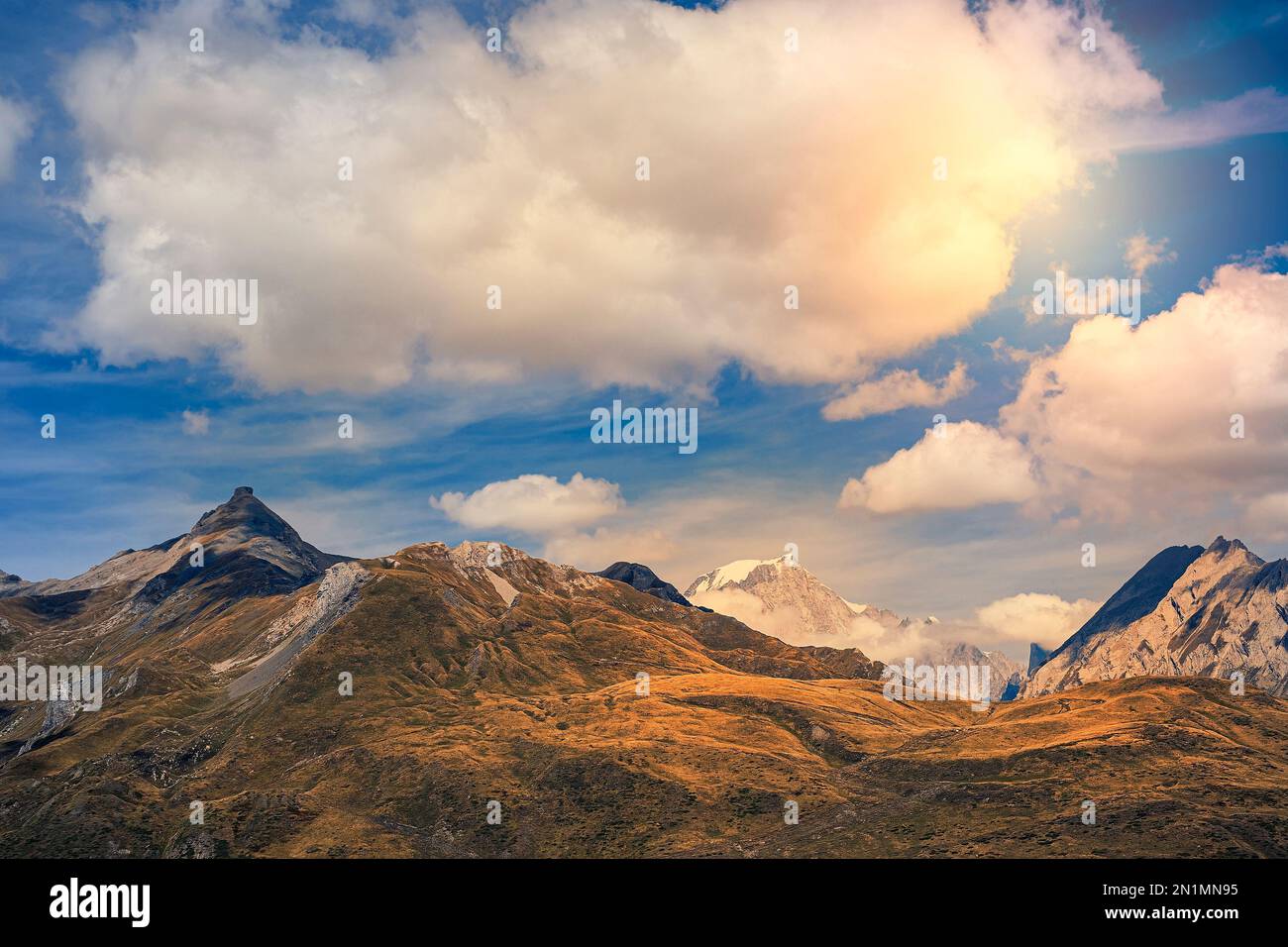 Mountain rock landscape with clouds in the blue sky Stock Photo - Alamy
