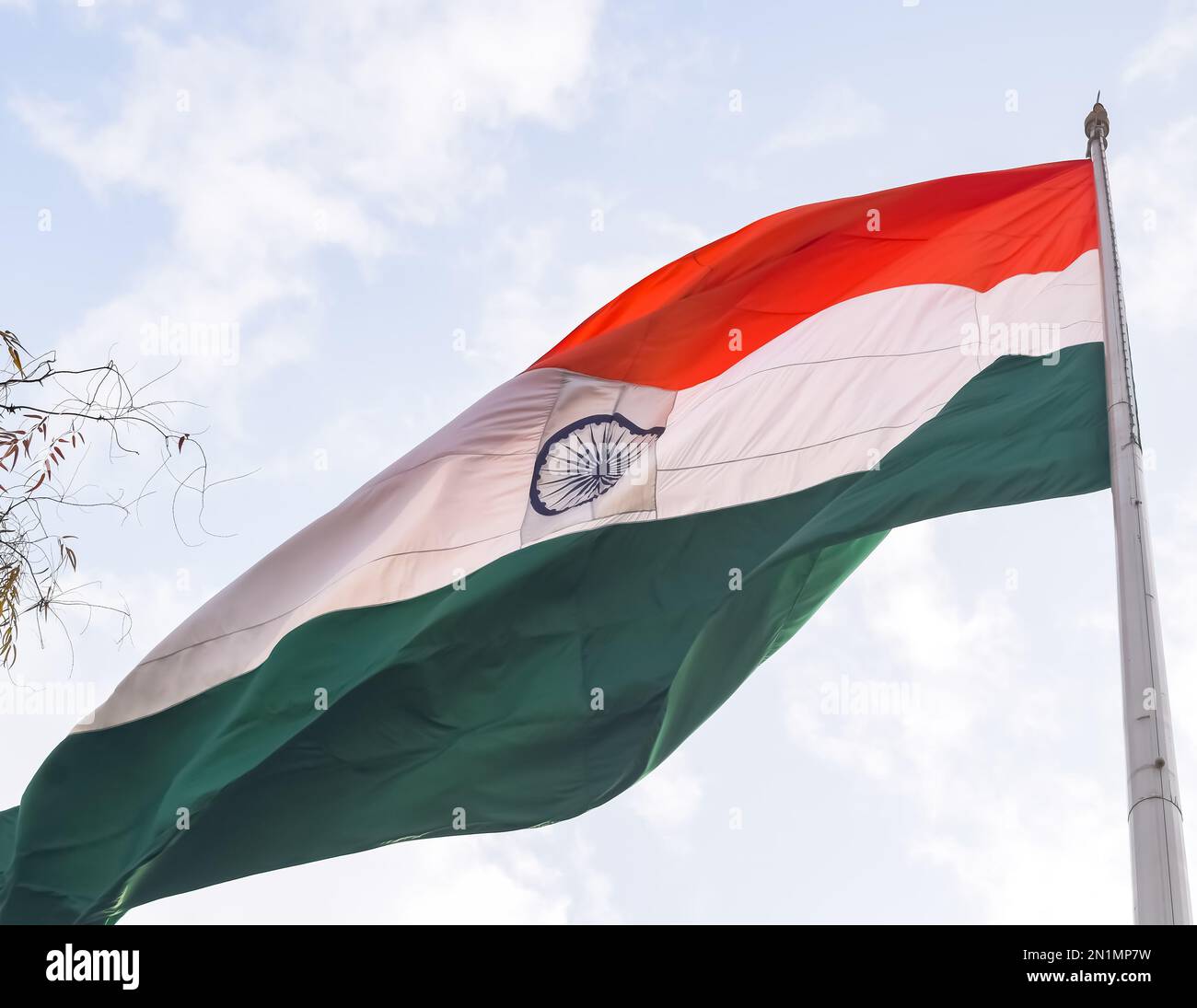 India flag flying high at Connaught Place with pride in blue sky, India ...