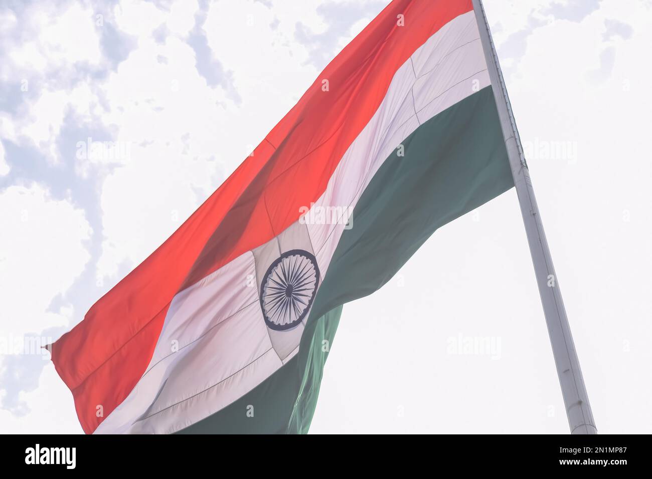 India flag flying high at Connaught Place with pride in blue sky, India ...