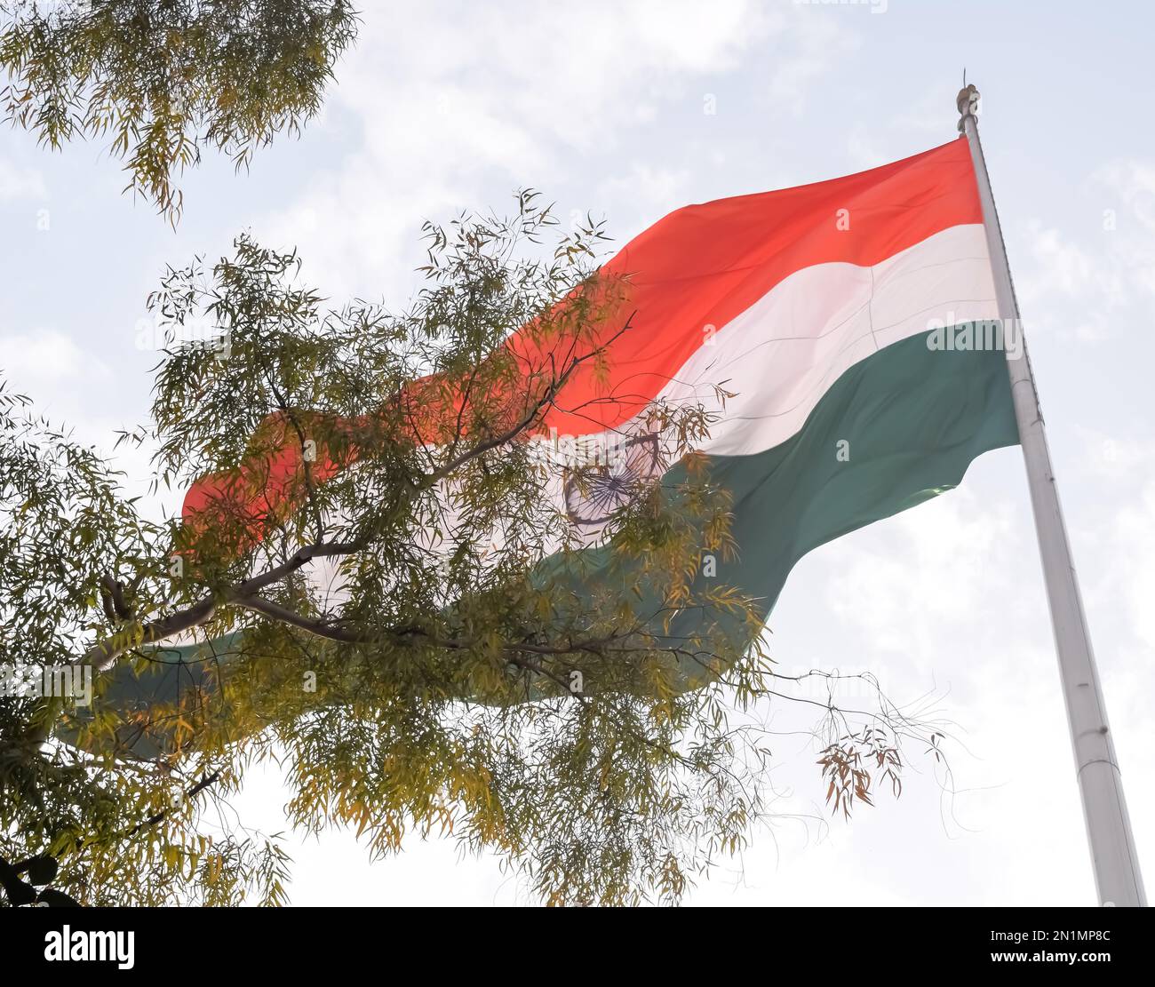 India flag flying high at Connaught Place with pride in blue sky, India ...