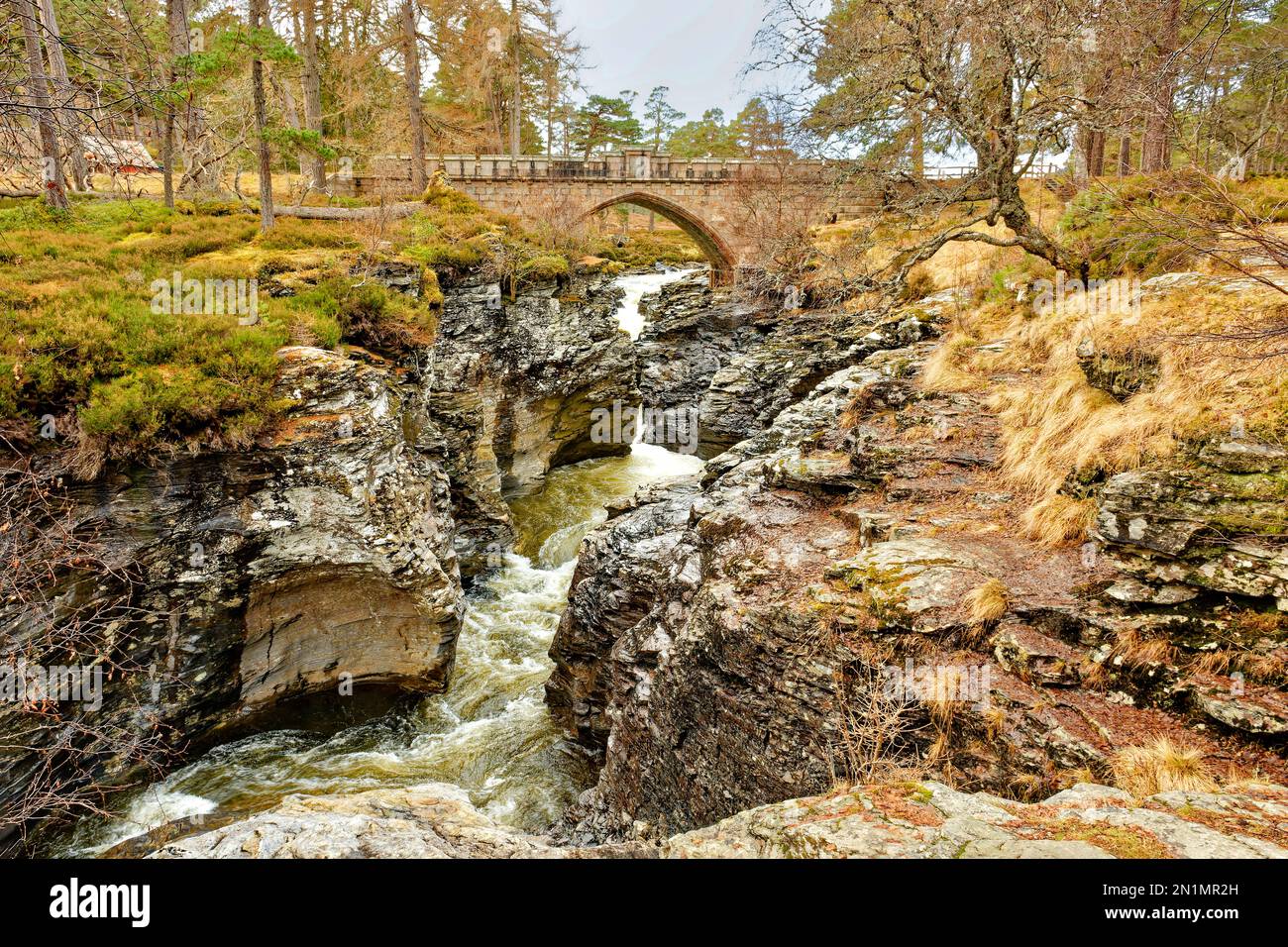 Braemar Scotland Linn of Dee Bridge single span a crenellated parapet ...