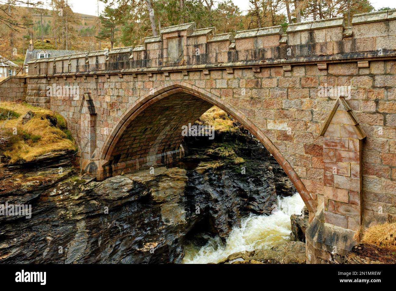 Braemar Scotland the Linn of Dee Bridge a single span a crenellated ...