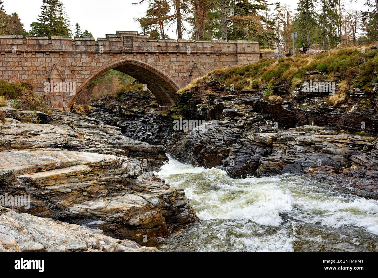 Braemar Scotland the Linn of Dee Bridge and river Dee single span made ...