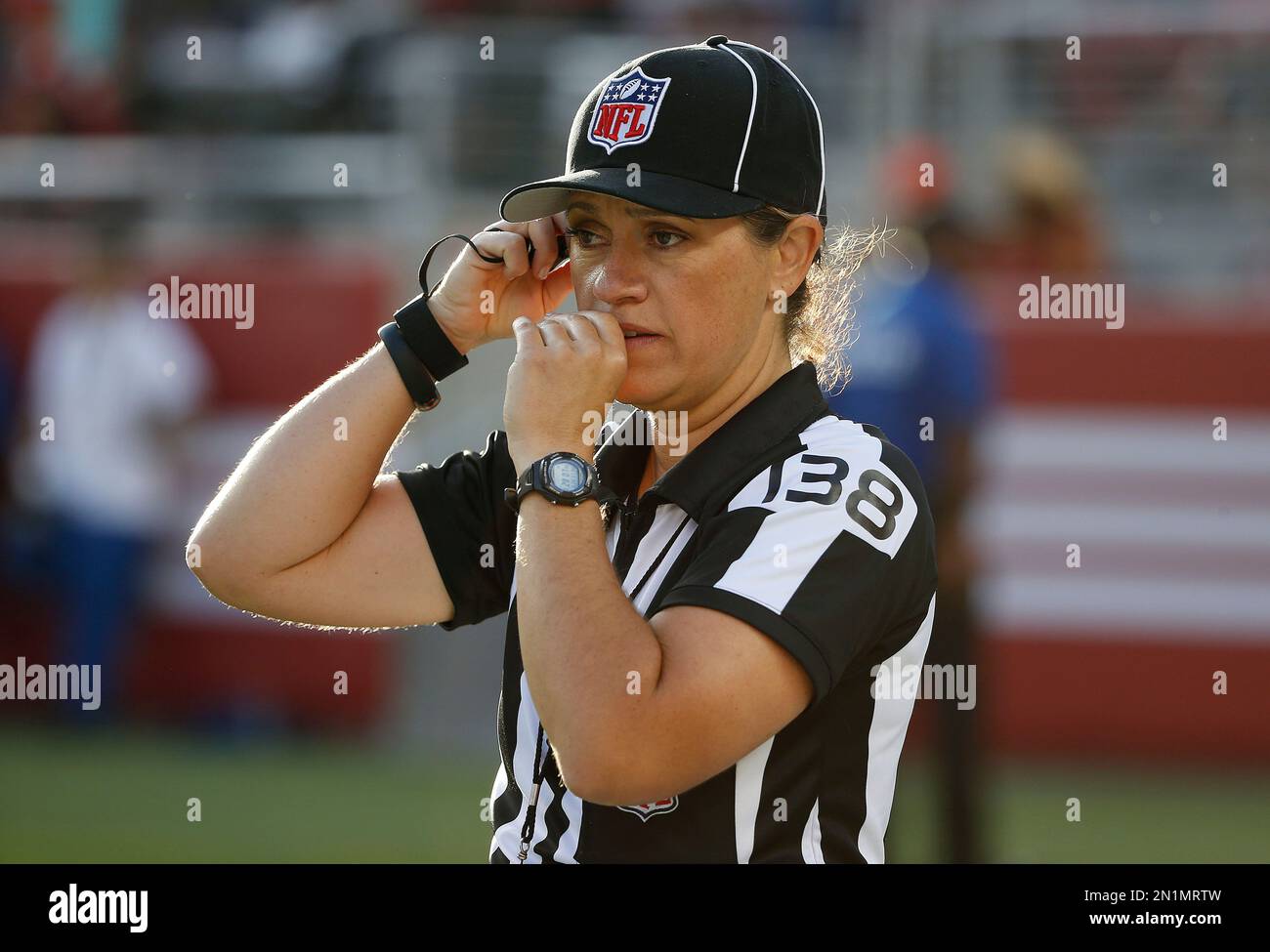 Line judge Catherine Conti during the second half of an NFL preseason ...