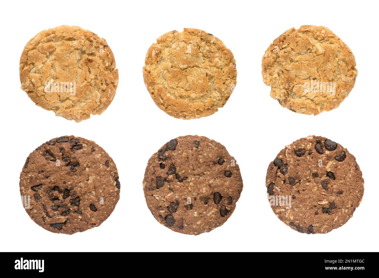 A set of oat biscuits and oat biscuits with dark chocolate isolated on ...
