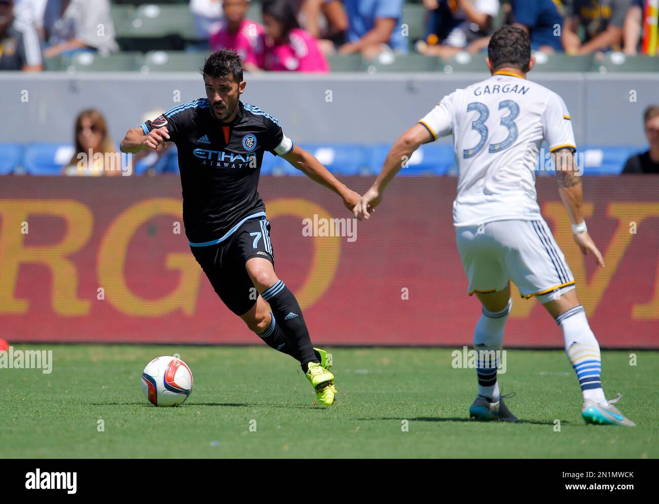 New York City FC forward David Villa, of Spain, moves the ball past Los ...