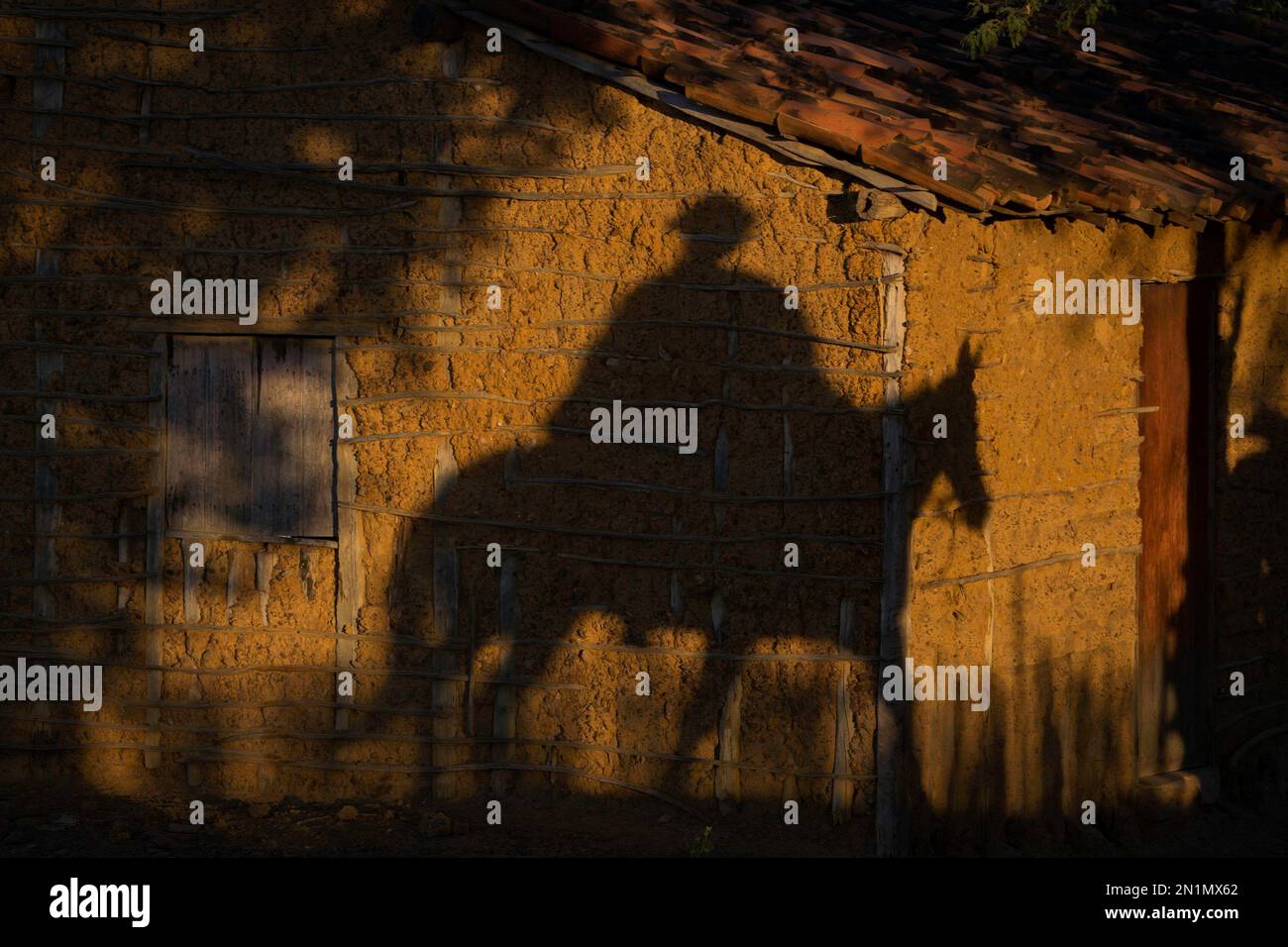 In this July 24, 2015 photo, a cowboy's shadow is cast on a traditional ...