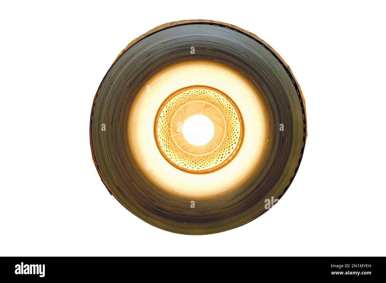 Bamboo wooden chandelier with one lamp, bottom view, isolated on a ...