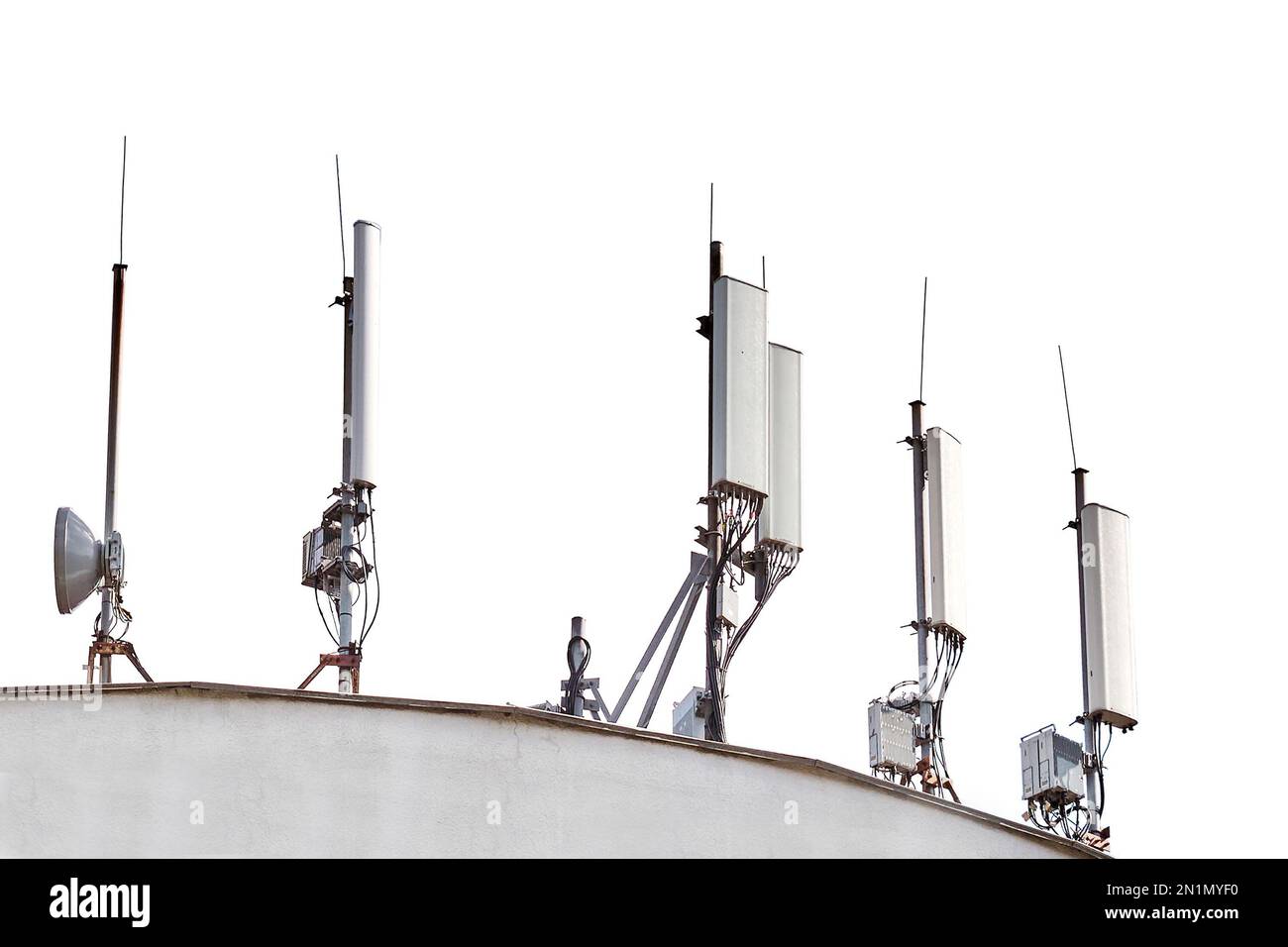 5g cellular antennas receiver on the roof of the building, isolated on ...