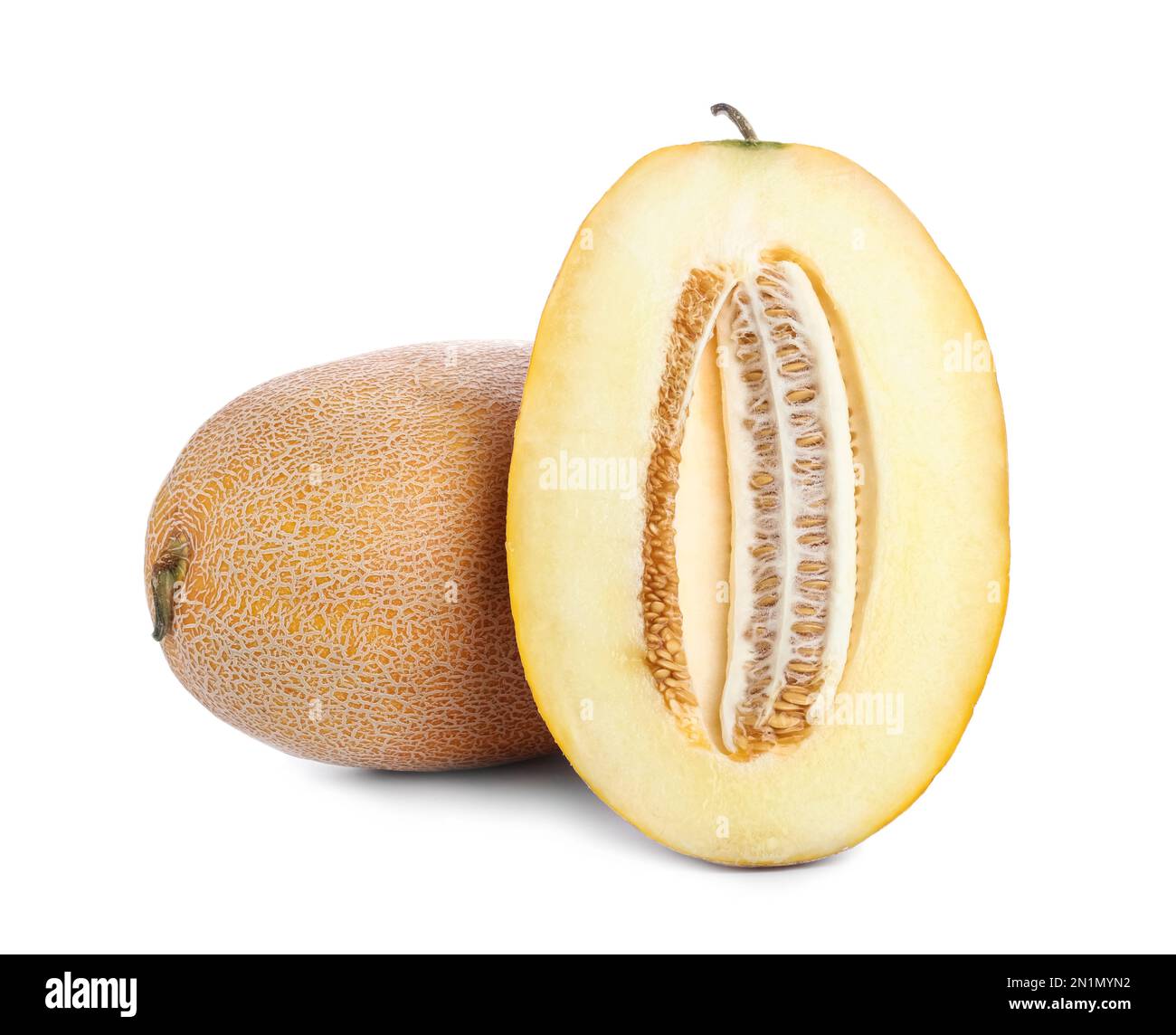 Whole and cut delicious ripe melons isolated on white Stock Photo - Alamy