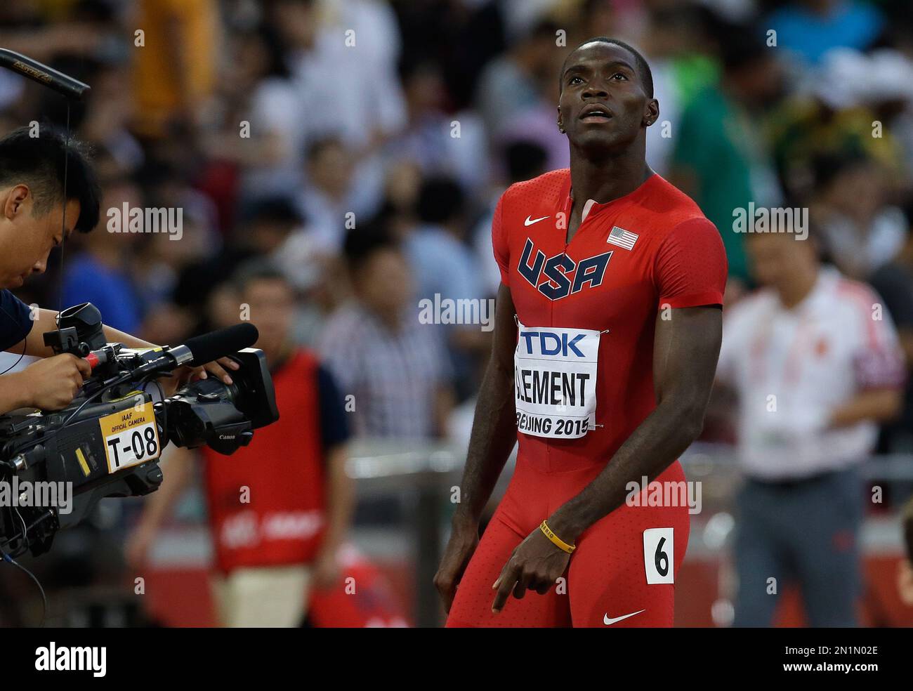United States' Kerron Clement looks up after competing in a men’s 400m ...