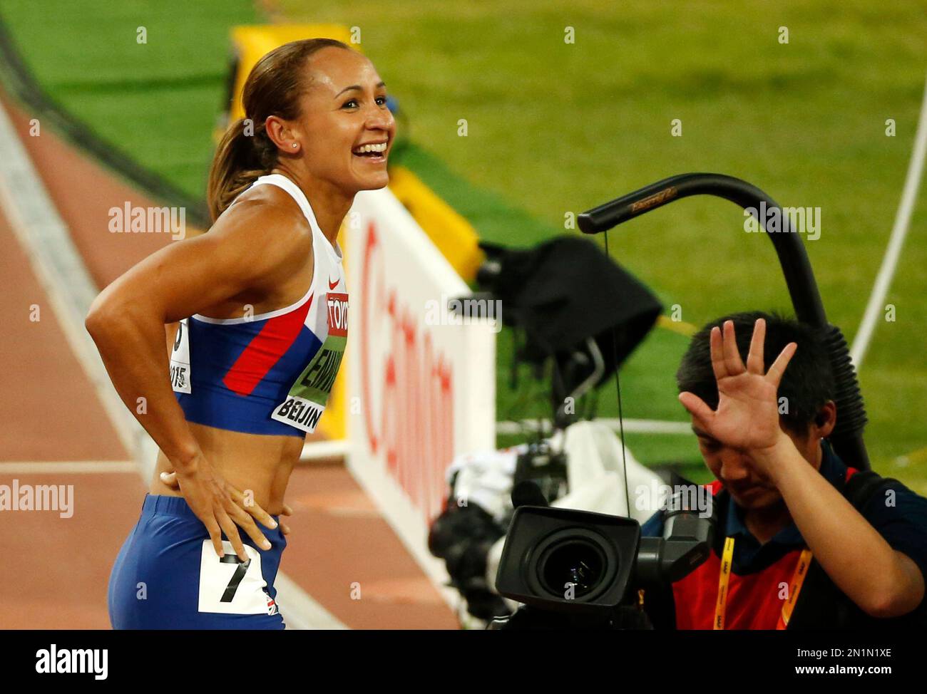 Britain's Jessica Ennis-Hill smiles after winning the gold medal in the ...