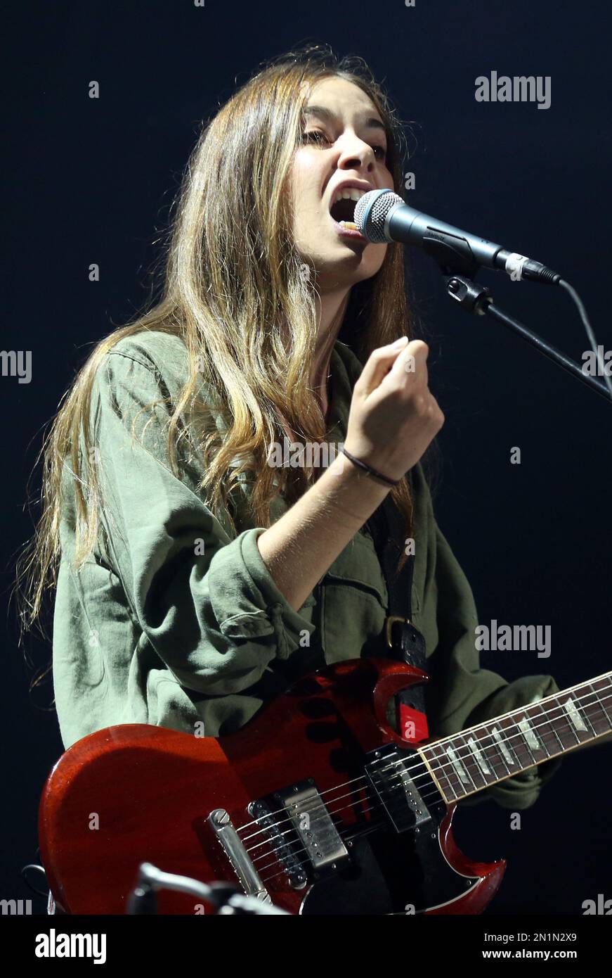 Danielle Haim from the band Haim, performs during the "1989" world tour ...