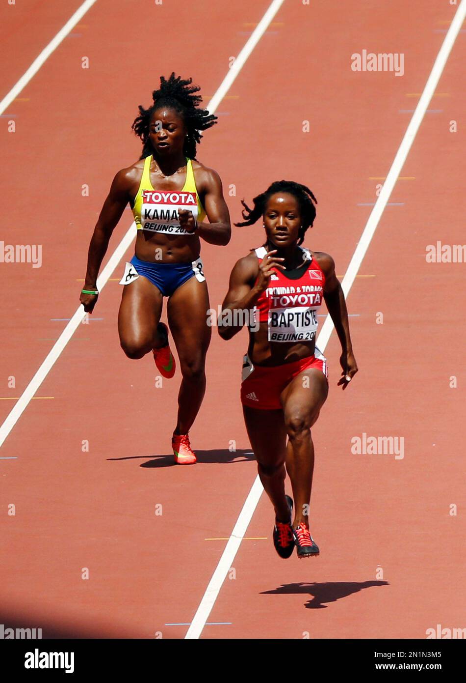 Trinidad and Tobago's Kelly-Ann Baptiste, right, and Sierra Leone's ...