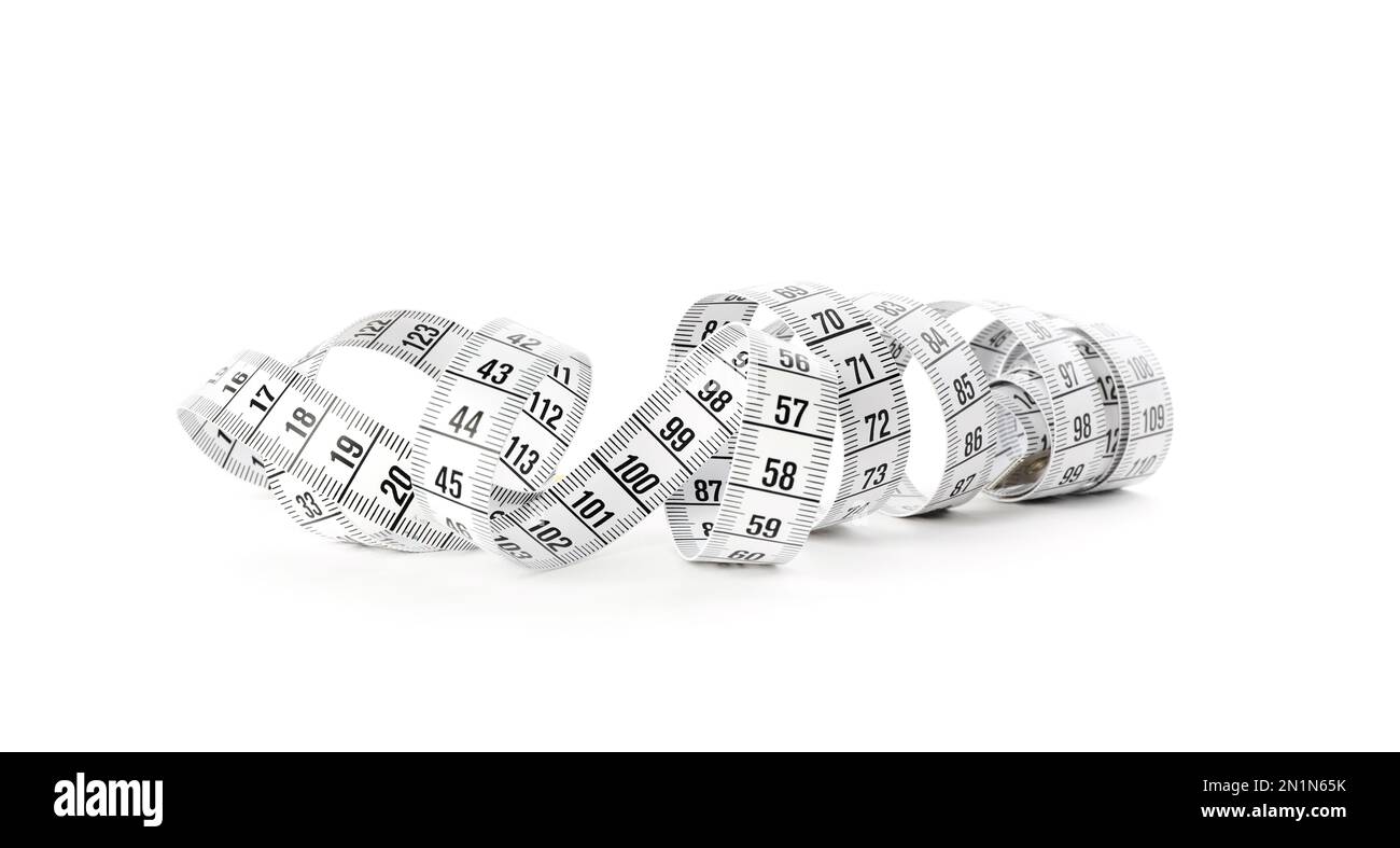 New measuring tape with scale isolated on white Stock Photo - Alamy