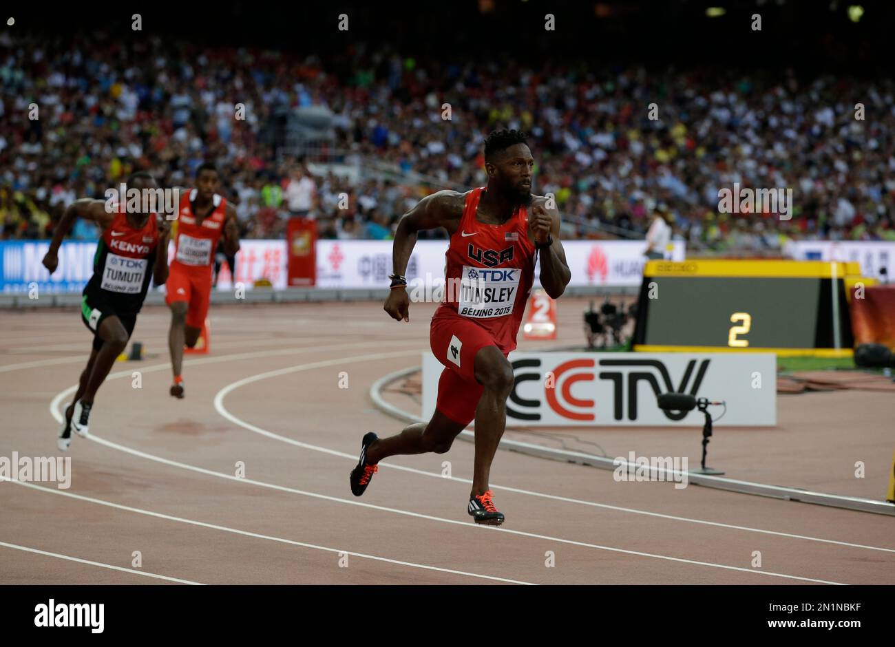 United States' Michael Tinsley runs men’s round one heat of the 400m ...