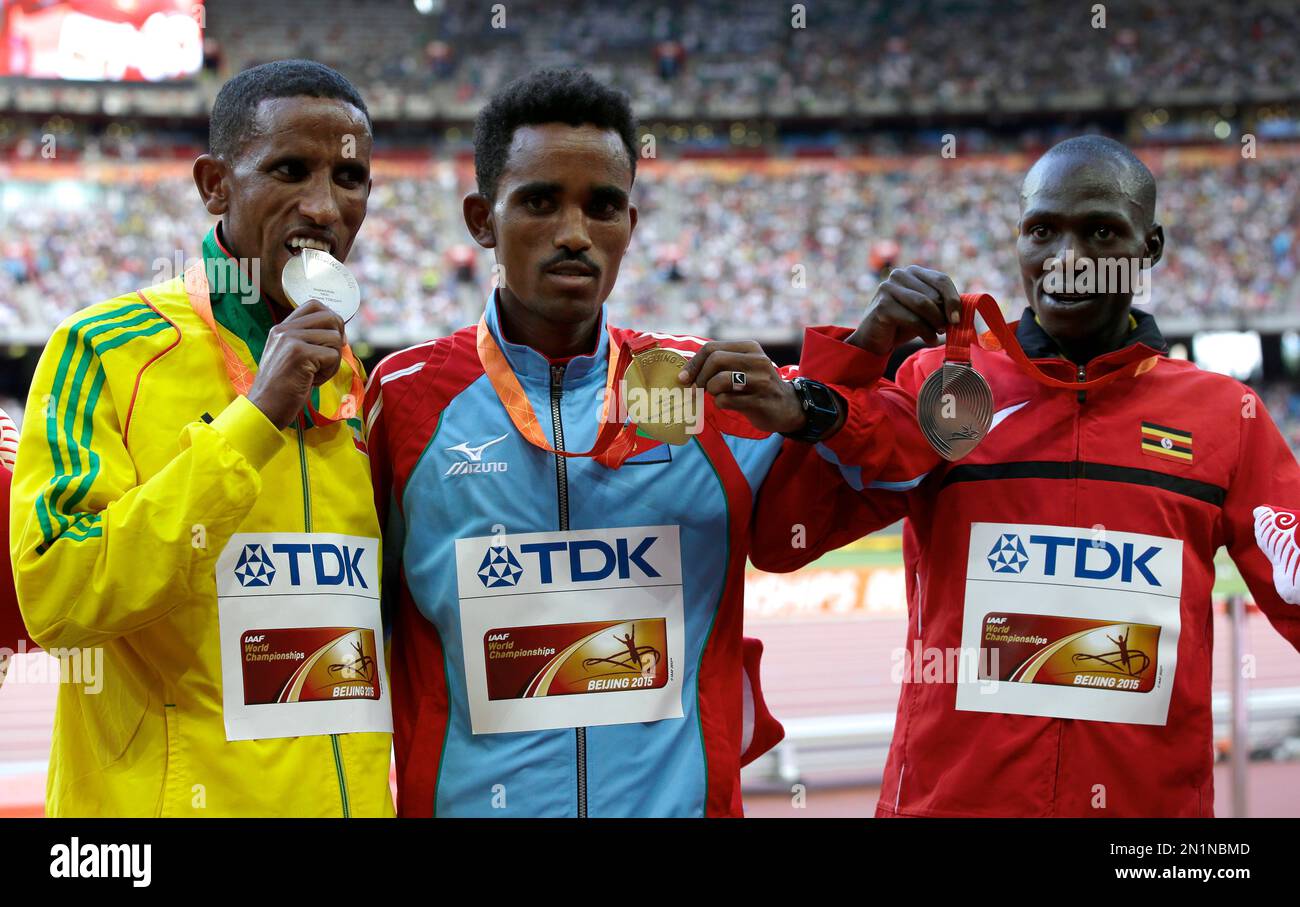 From left, Ethiopia's Yemane Tsegay, Eritrea's Ghirmay Ghebreslassie ...