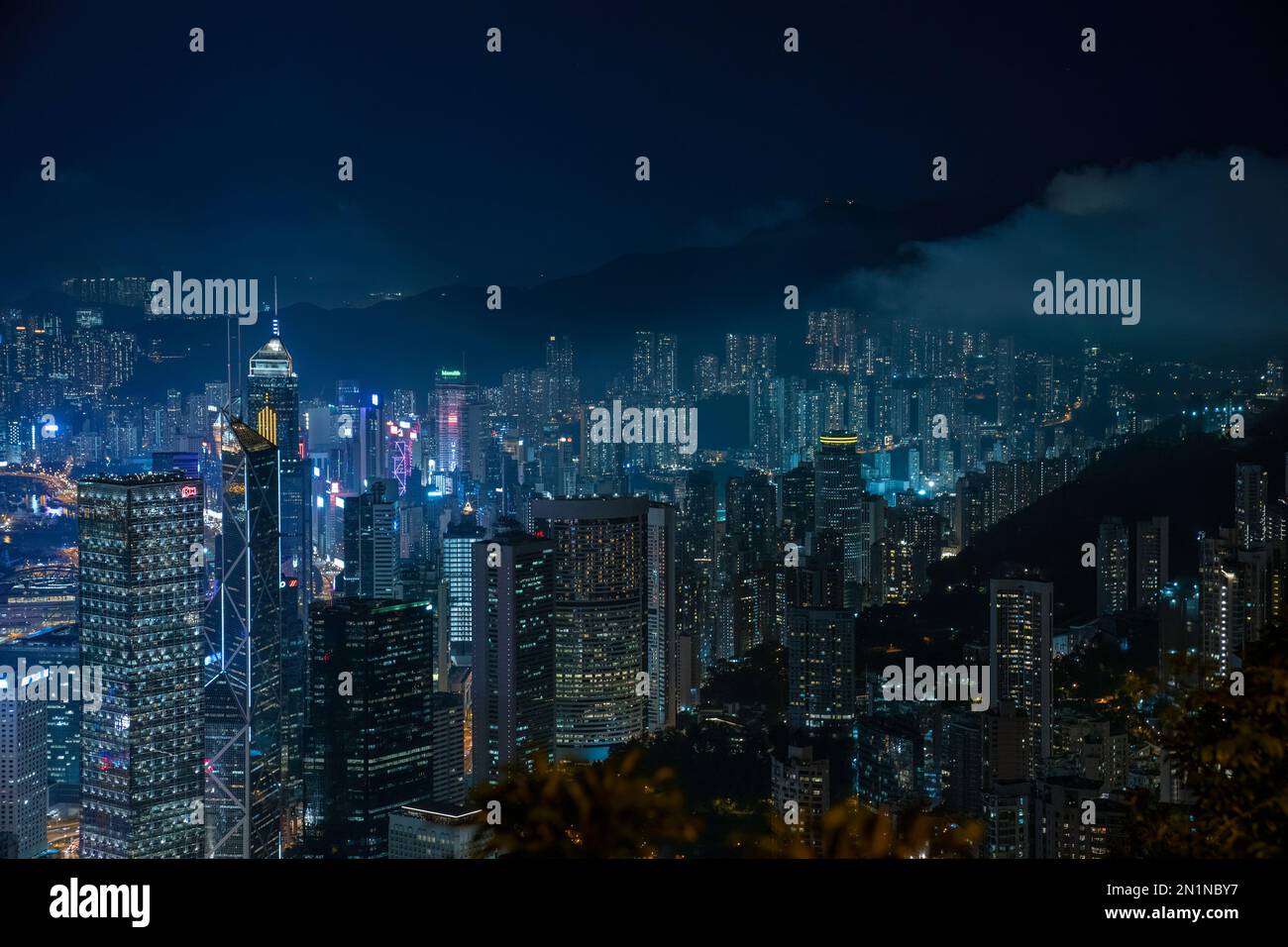Looking down at Hong Kong's brightly-lit Wan Chai district from ...