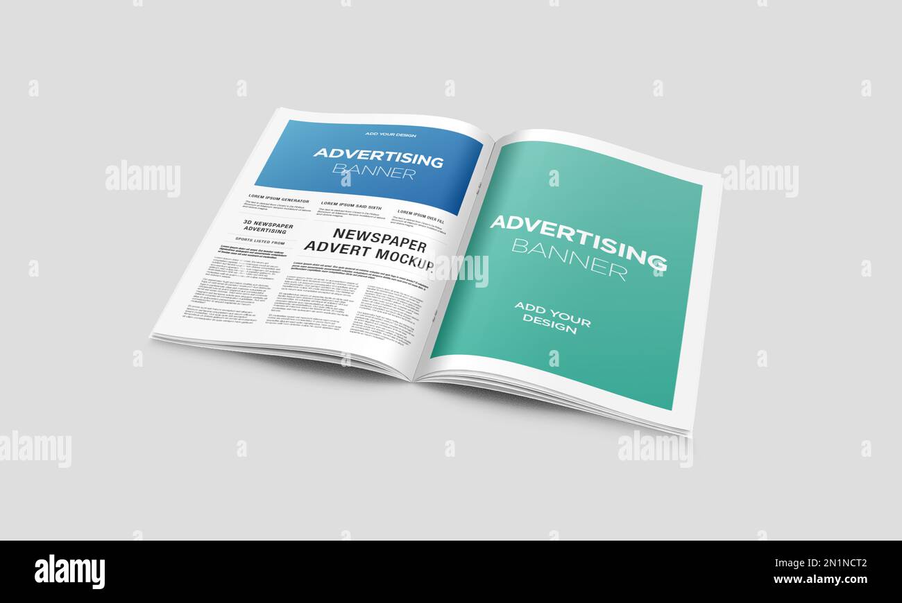 Newspaper Advertising Magazine Brochure Mockup 3D Rendering White ...