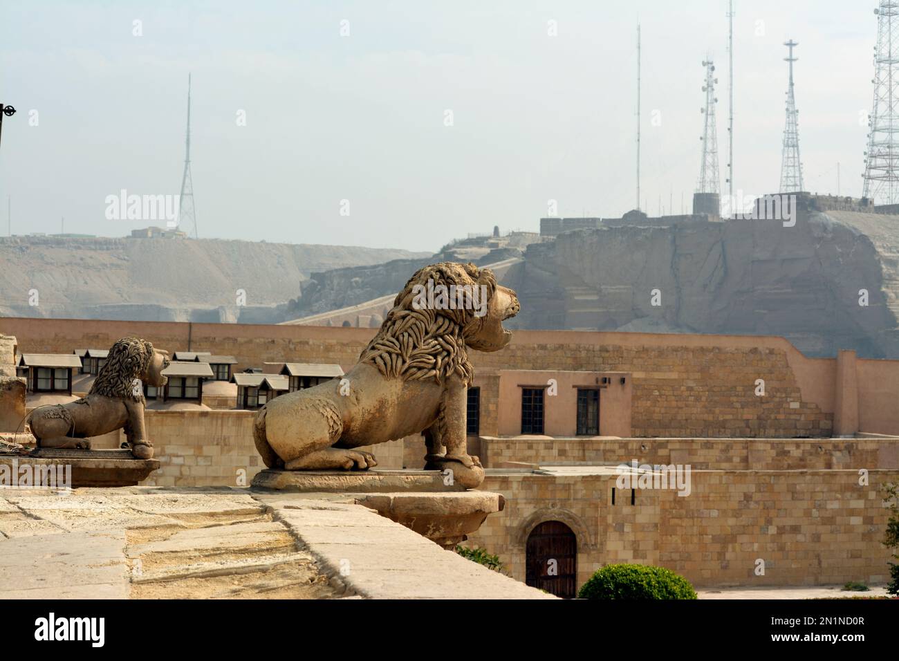 Lion statue at the walls of The Citadel of Cairo or Citadel of Saladin ...