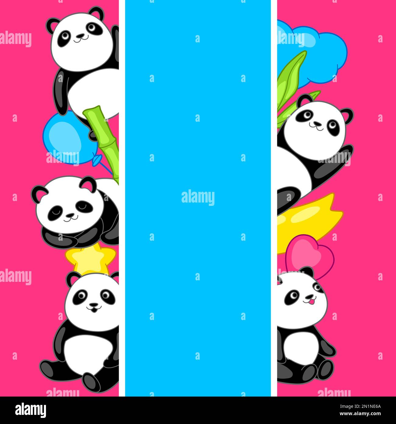 Background with cute kawaii little pandas. Funny characters and ...