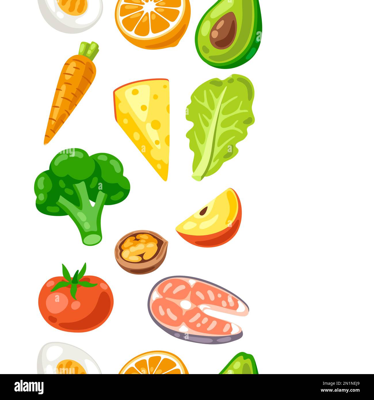 Seamless pattern with healthy eating and diet meal. Fruits, vegetables ...