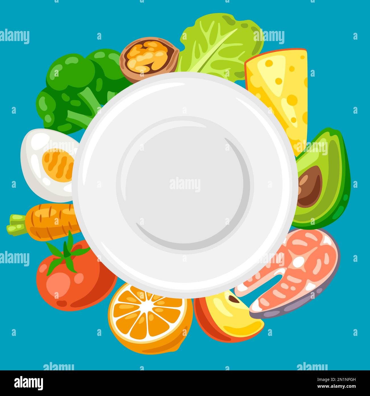 Illustration of plate with food. Healthy eating and diet meal. Fruits ...