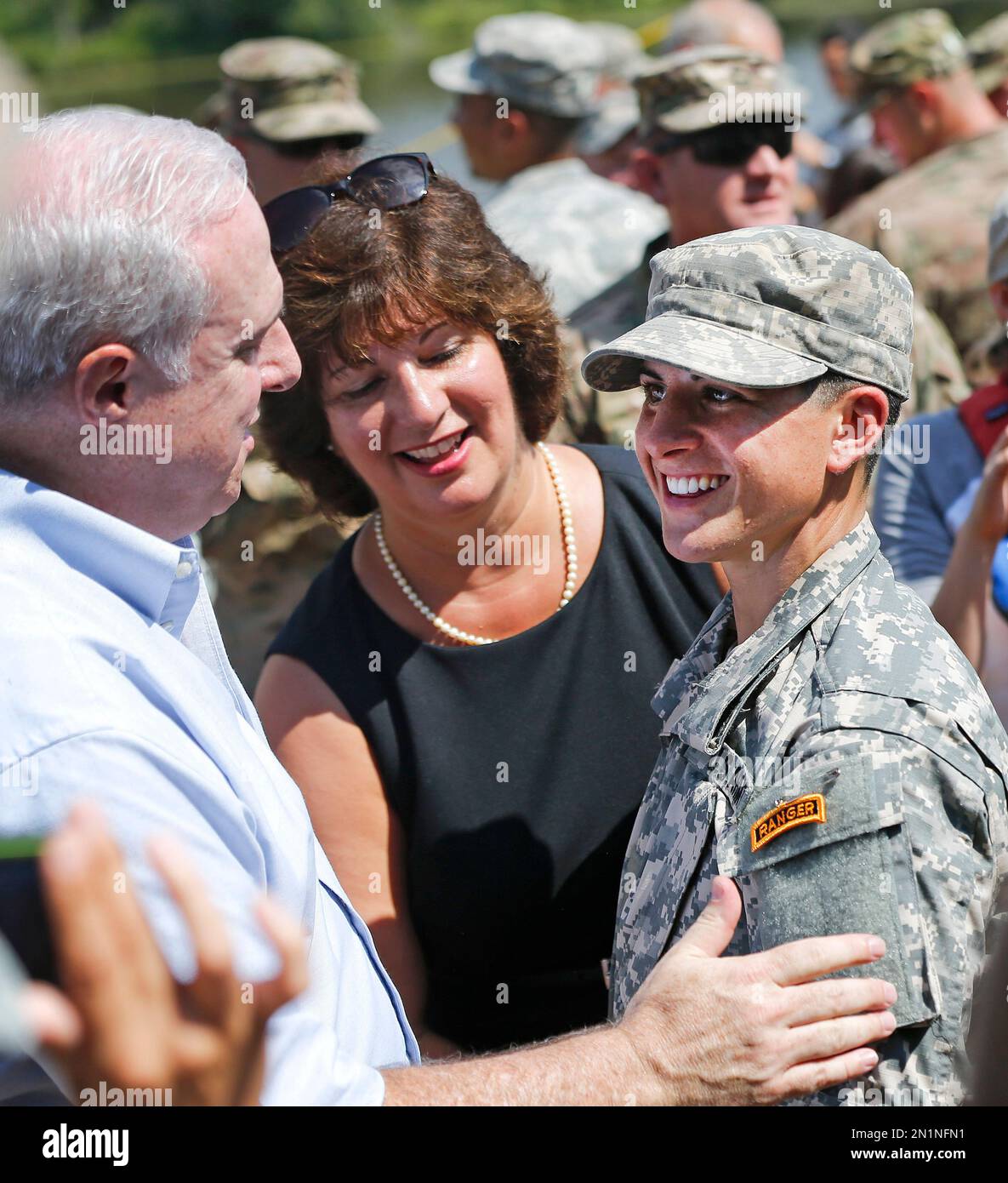 U.S. Army First Lt. Shaye Haver, right, smiles after receiving her ...