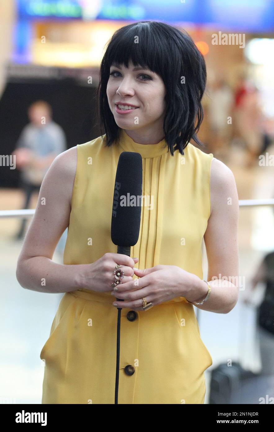 Singer Carly Rae Jepsen is seen doing an interview before performing ...