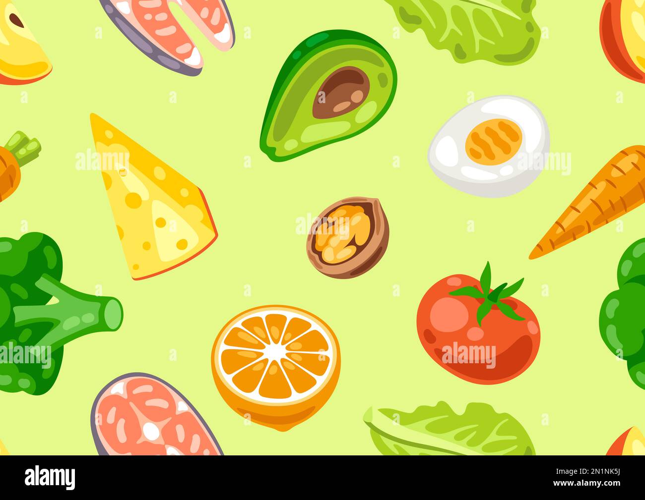 Seamless pattern with healthy eating and diet meal. Fruits, vegetables ...