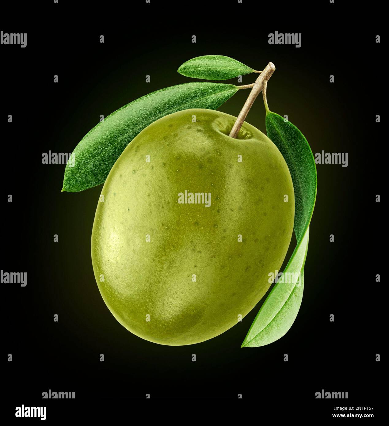One green olive isolated on black background Stock Photo - Alamy
