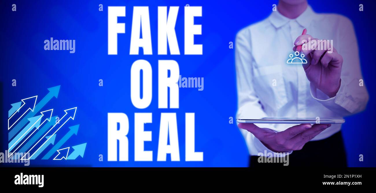 Conceptual caption Fake Or Real. Business concept difference between ... Conceptual caption Fake Or Real. Business concept difference between ...