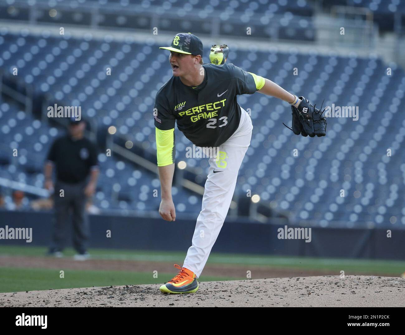 Drake Fellows, from Planfield, Ill., during the Perfect Game All ...