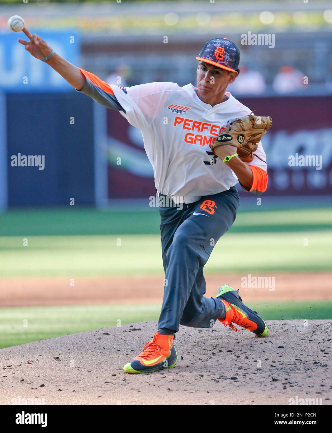 Tyler Baum, from Ocoee, Fla., during the Perfect Game All-American ...