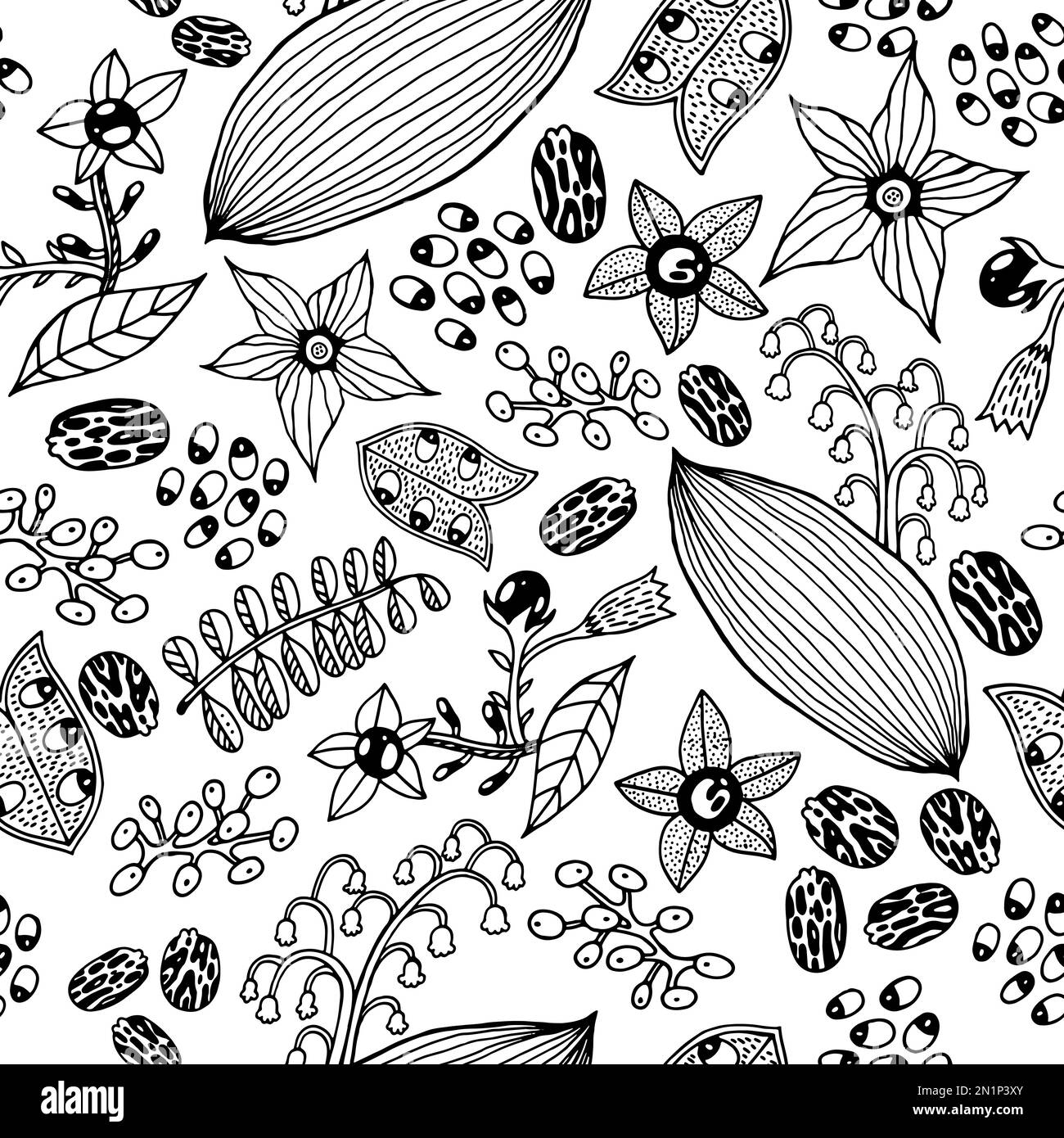Poisonous plants coloring page - seamless pattern with rosary pea ...